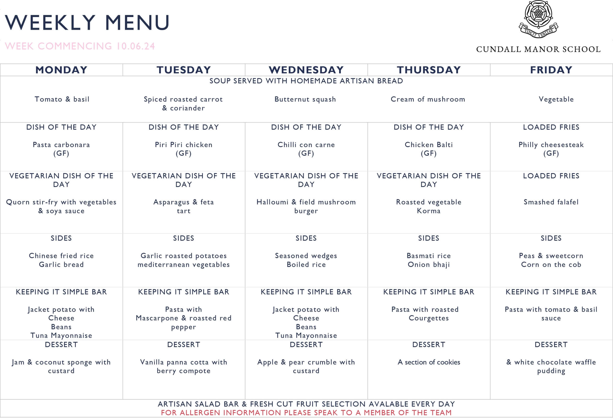Lunch Menu - Cundall Manor